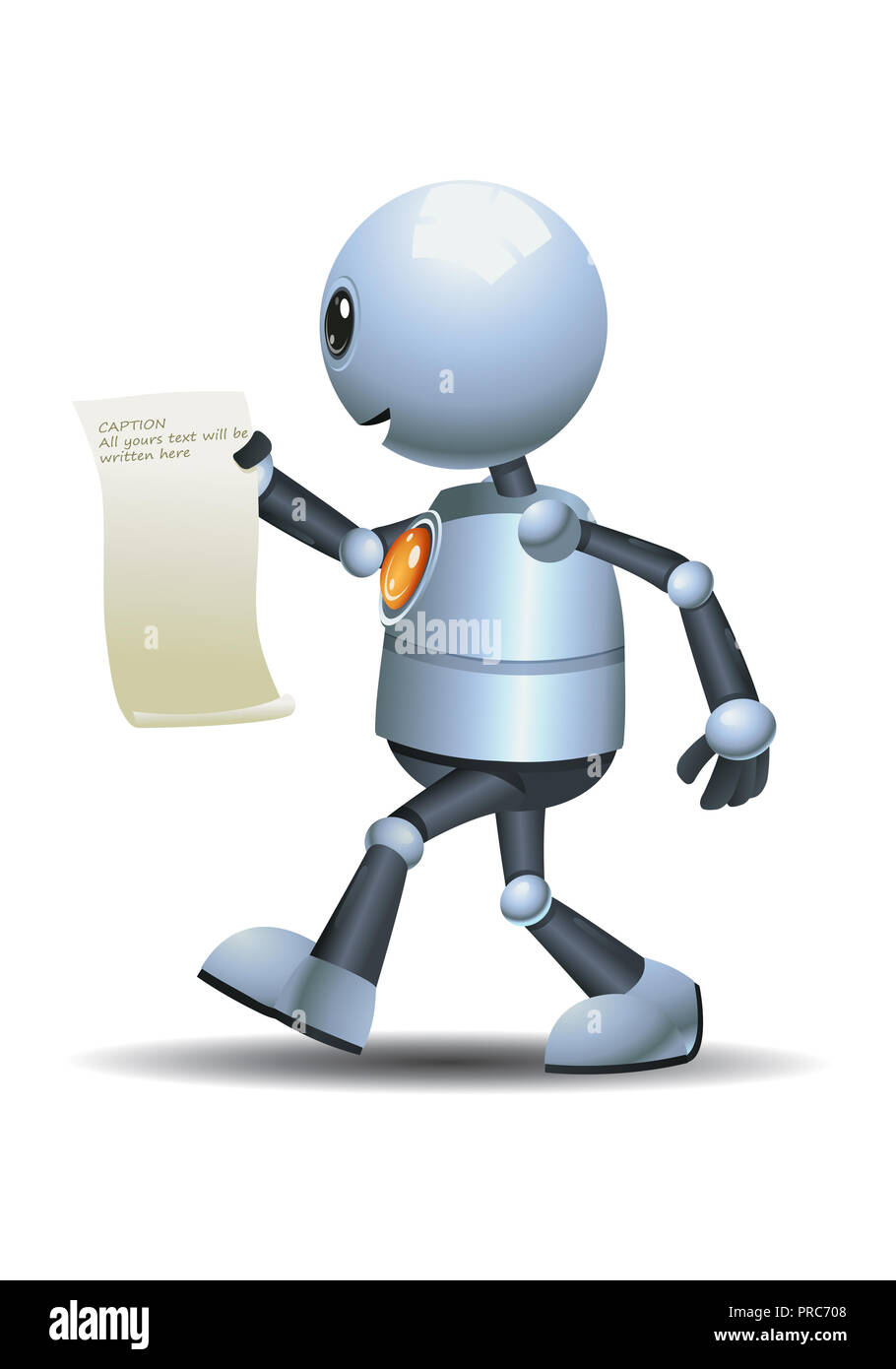 illustration of a happy little robot studying while walking on isolated ...