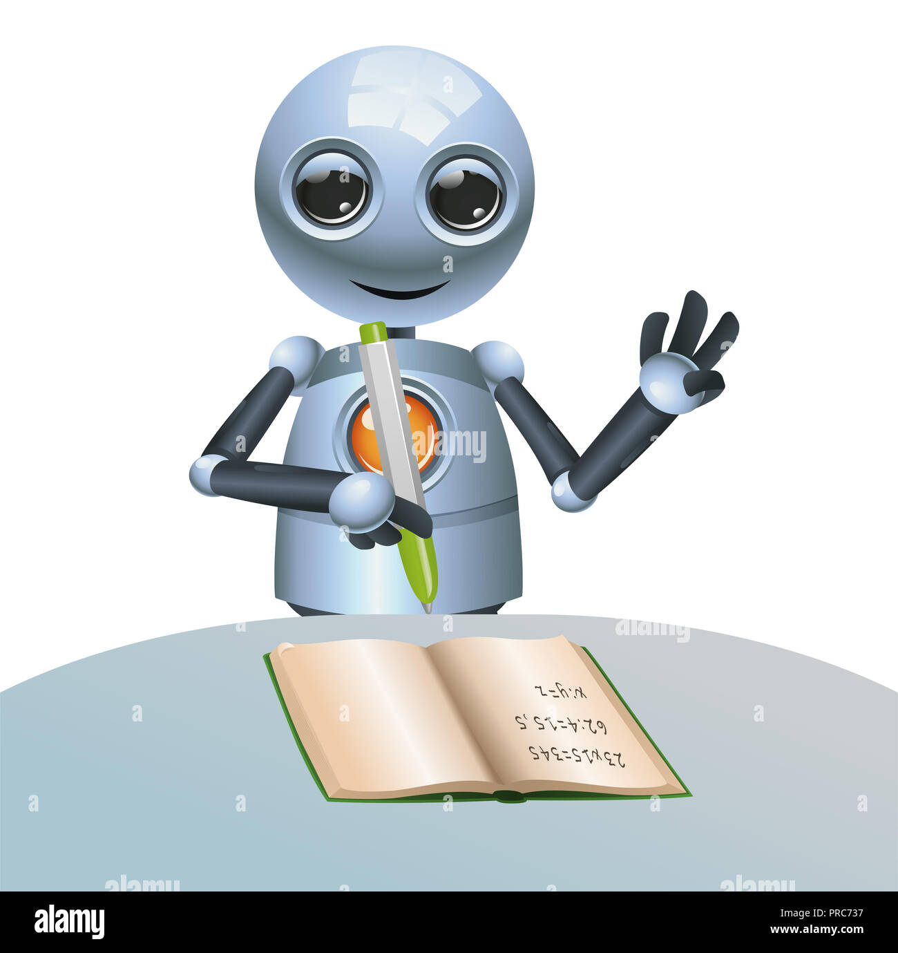 illustration of a happy little robot learning math on isolated white ...