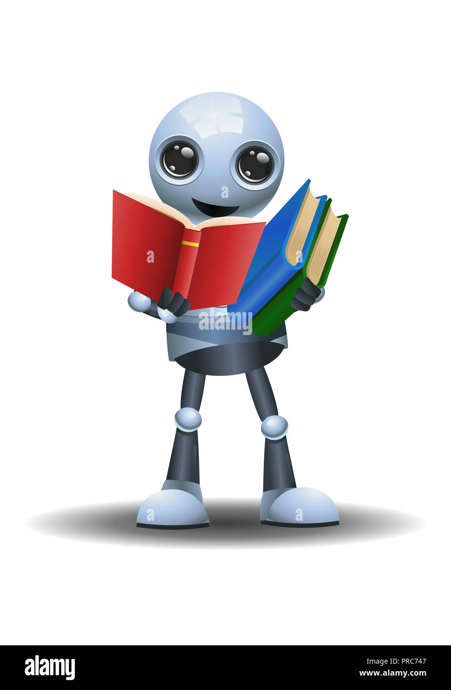 illustration of a happy little robot teaching and holding books on ...