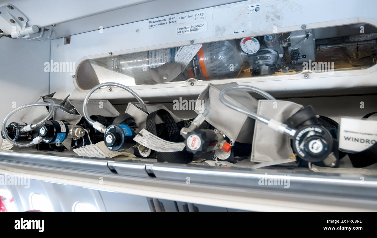 Closeup photo of safety systems in case of emergency on passenger ...