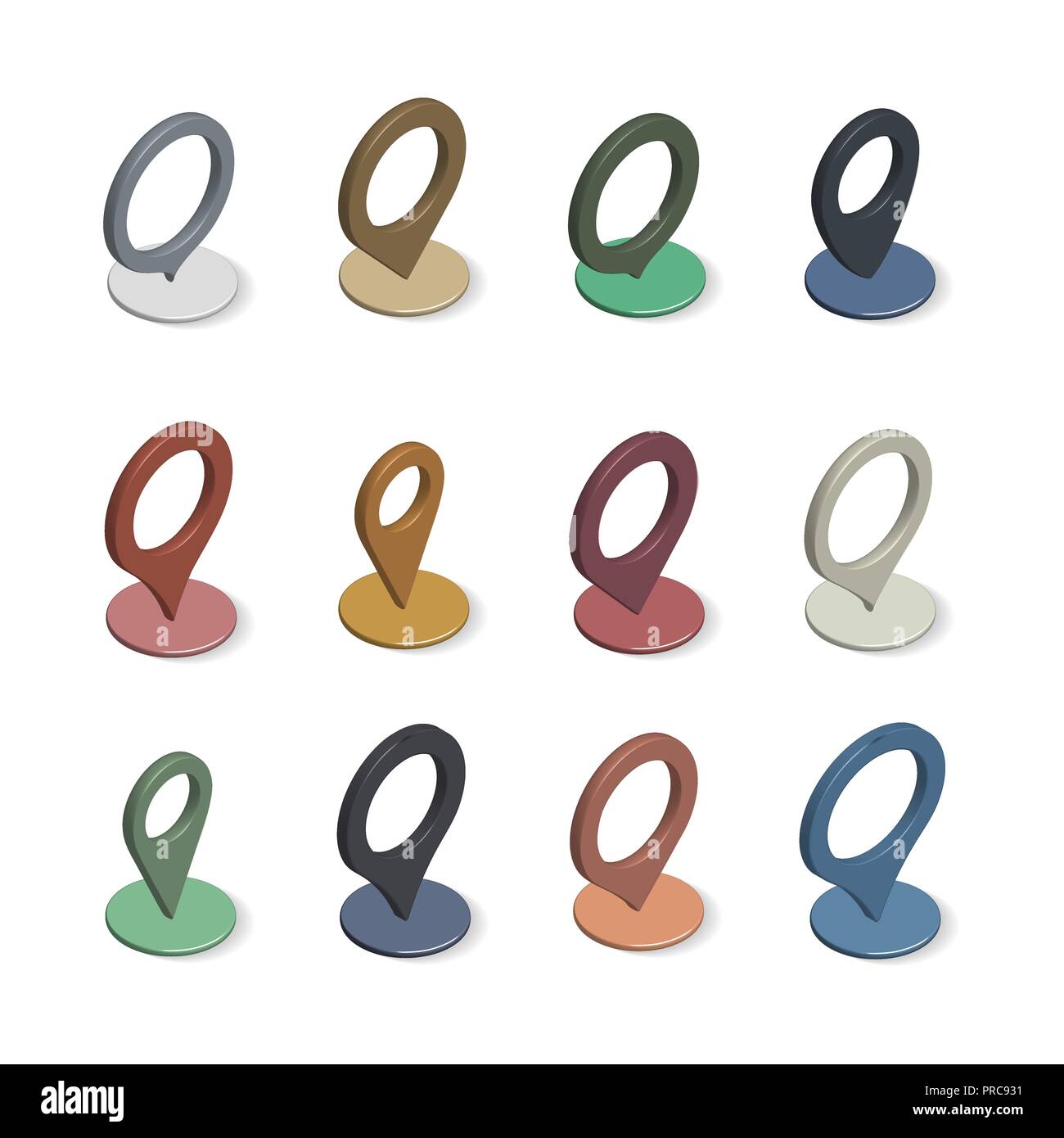 Pointers for maps of various shapes isolated on white background. 3D isometric style, vector ...