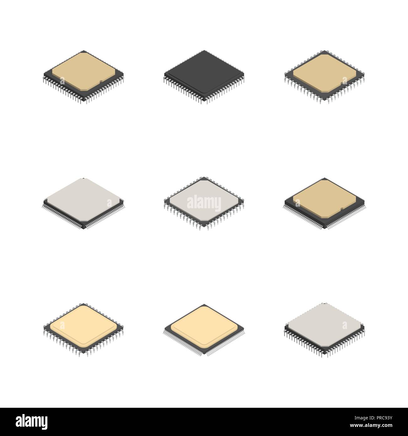 Set of processors of different shapes isolated on white background. Elements design of ...