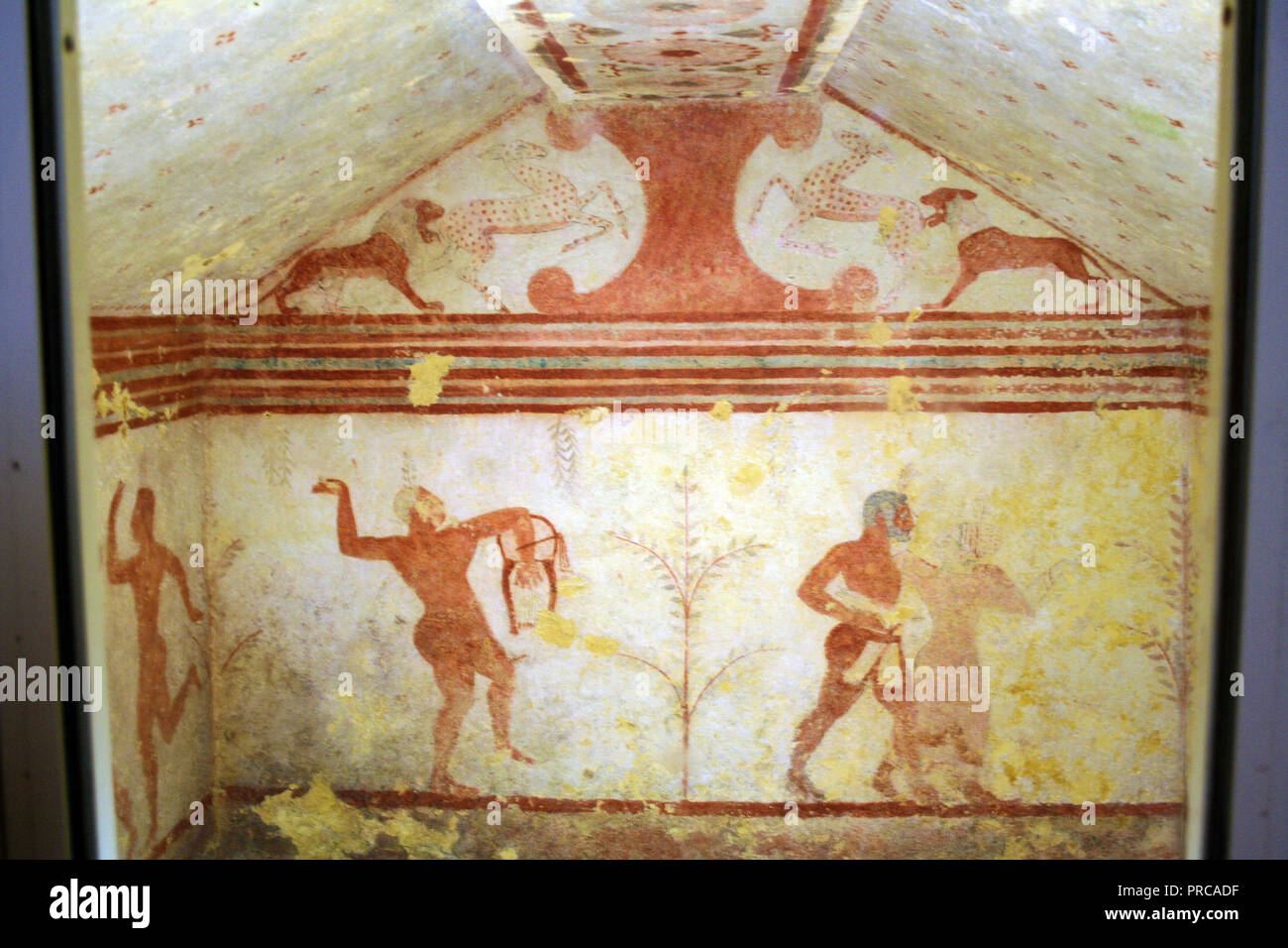 Interior of an etruscan tomb in the necropolis of Tarquinia, Italy ...