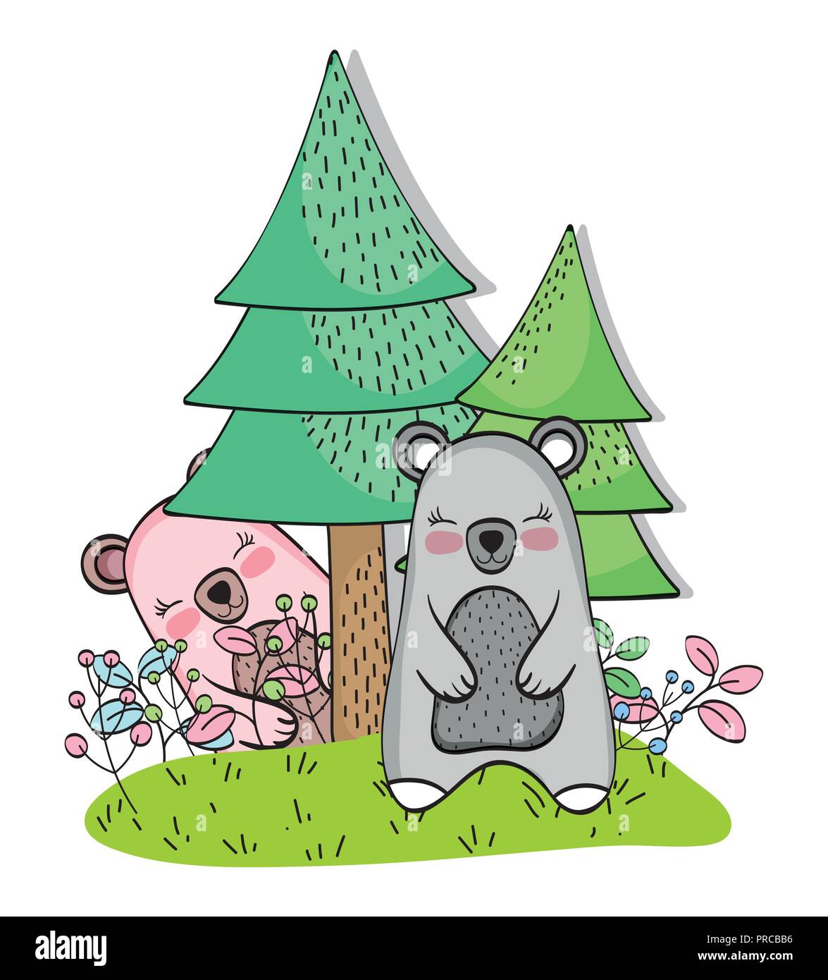 Flowers and pine trees Stock Vector Images - Alamy