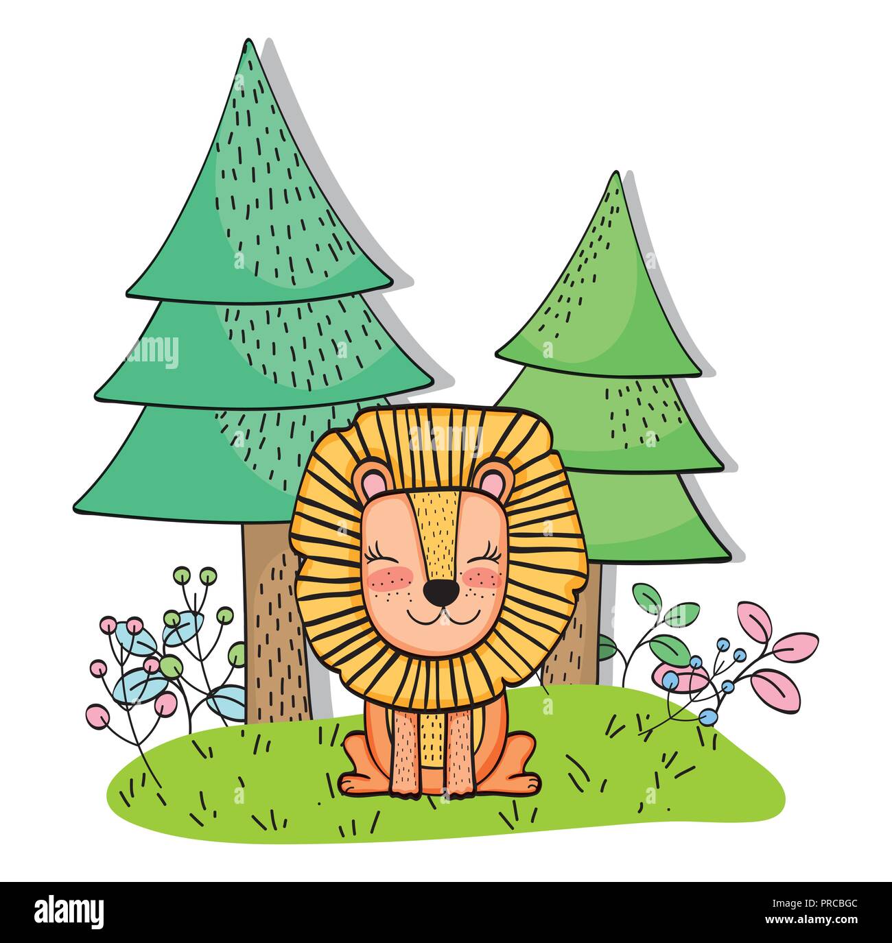 Flowers and pine trees Stock Vector Images - Alamy