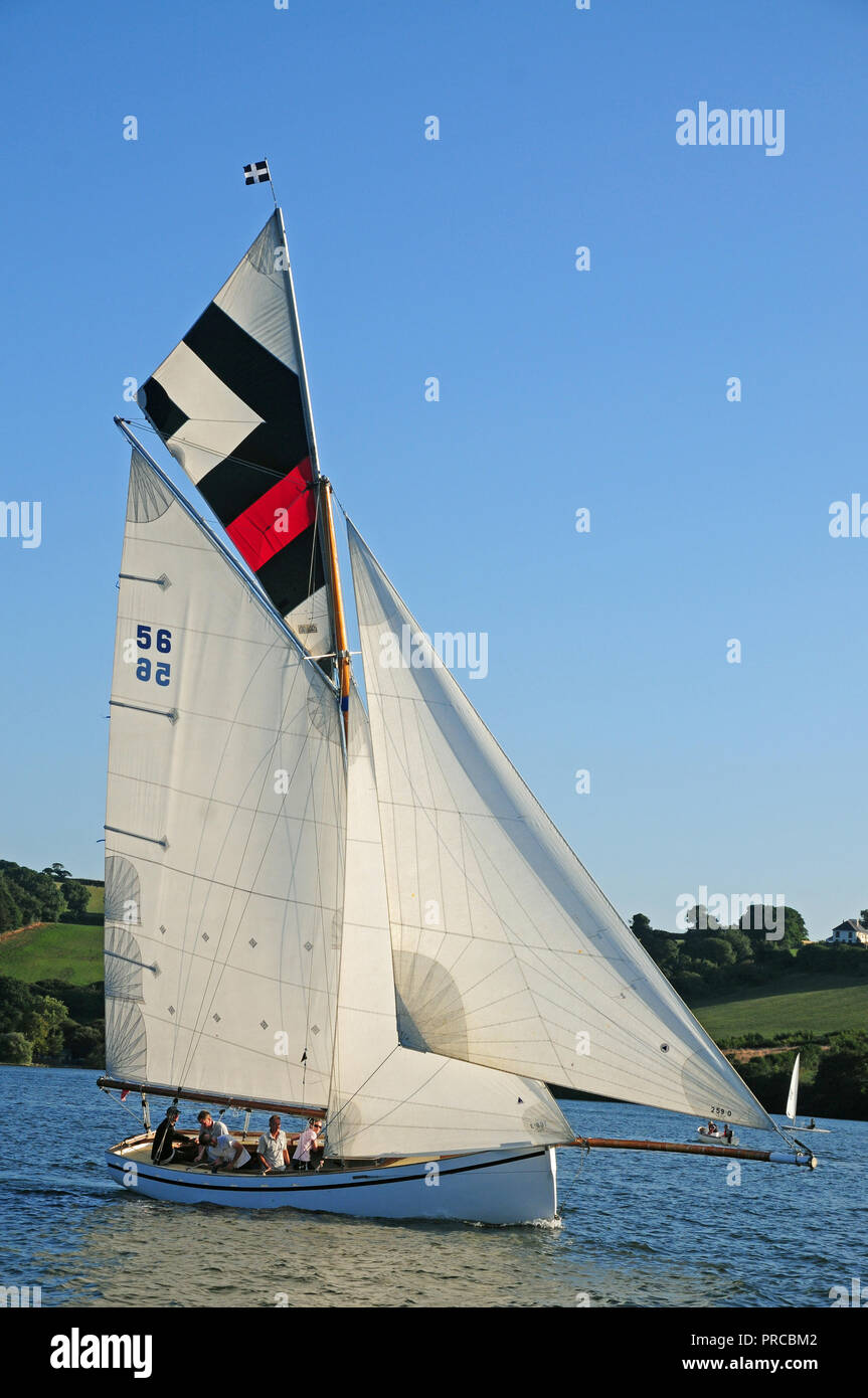 Traditional Falmouth working boat under sail in the Fal estuary Stock ...