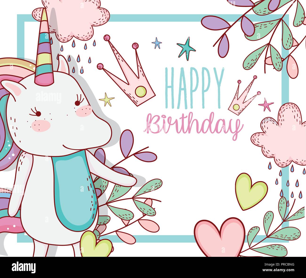 happy birthday with cute unicorn decoration Stock Vector Image & Art ...