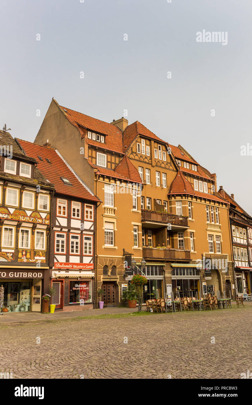 Colorful houses at the market square of Einbeck, Germany Stock Photo ...