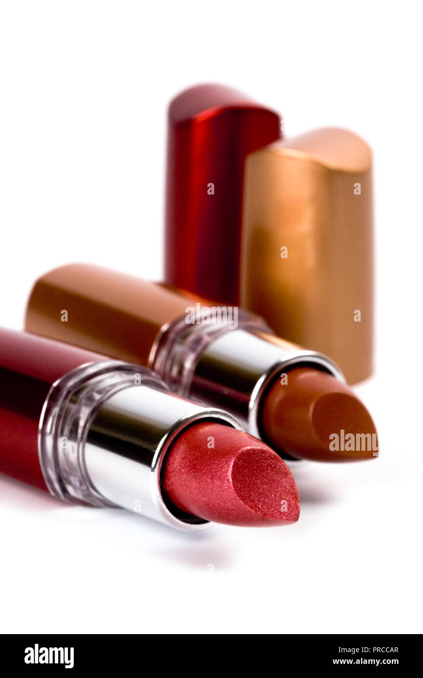 two lipsticks closeup on white background Stock Photo - Alamy