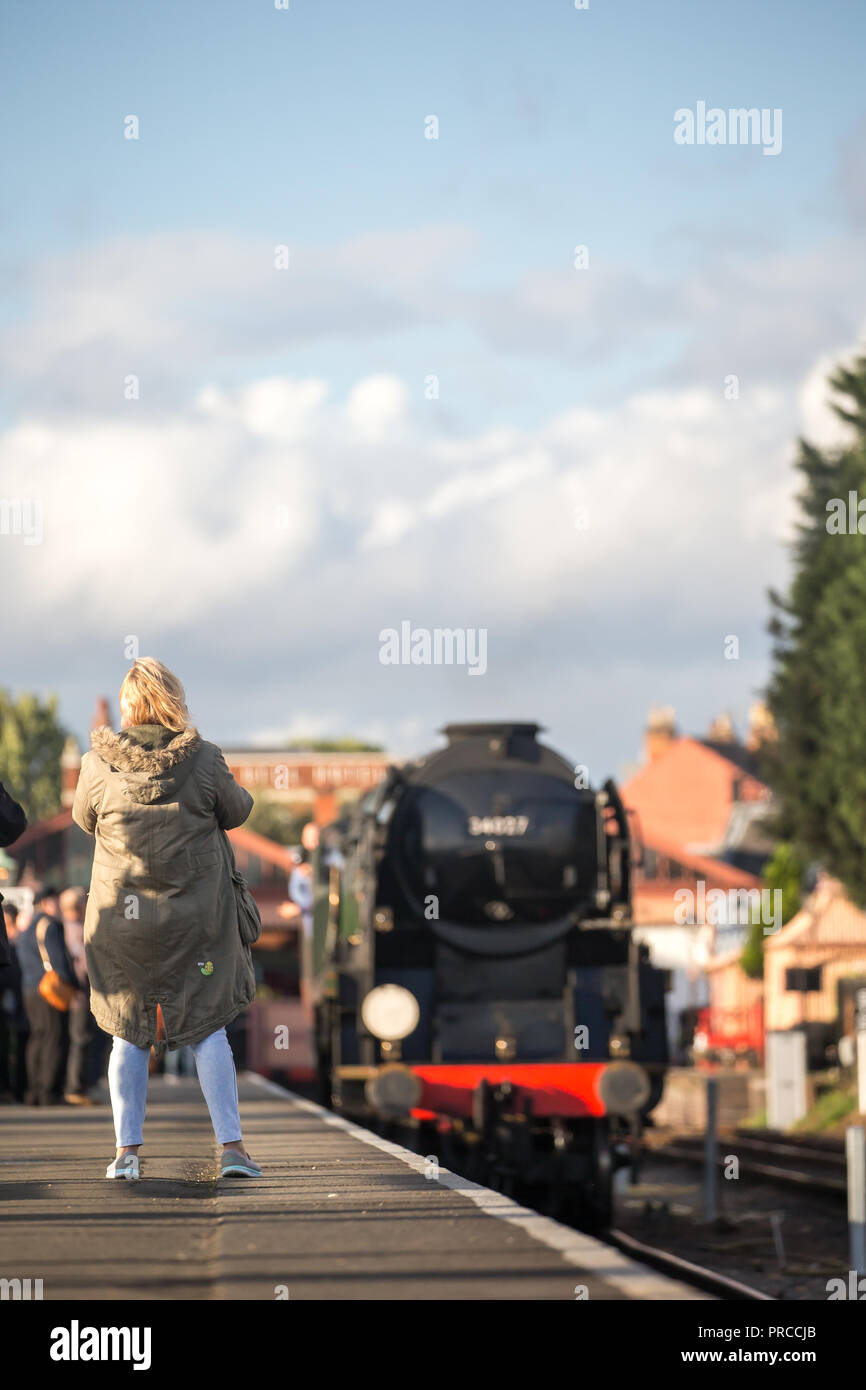 Woman on platform at Severn Valley Railway Kidderminster station taking ...