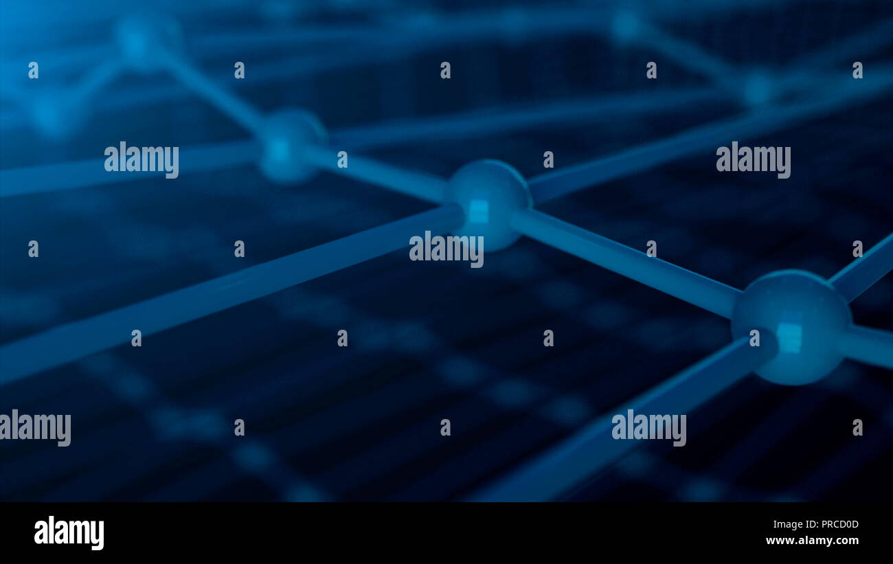 3d illustration of molecular grid, atoms connected in crystal lattice ...