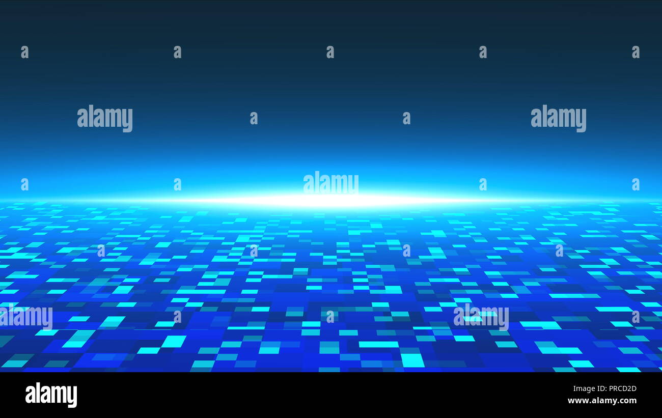 3d technology background with surface with squares and lighting horizon ...