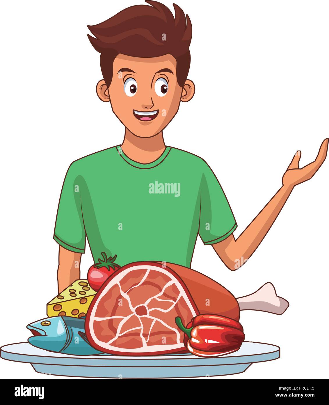Young man eating fresh fish dish Stock Vector Images - Alamy