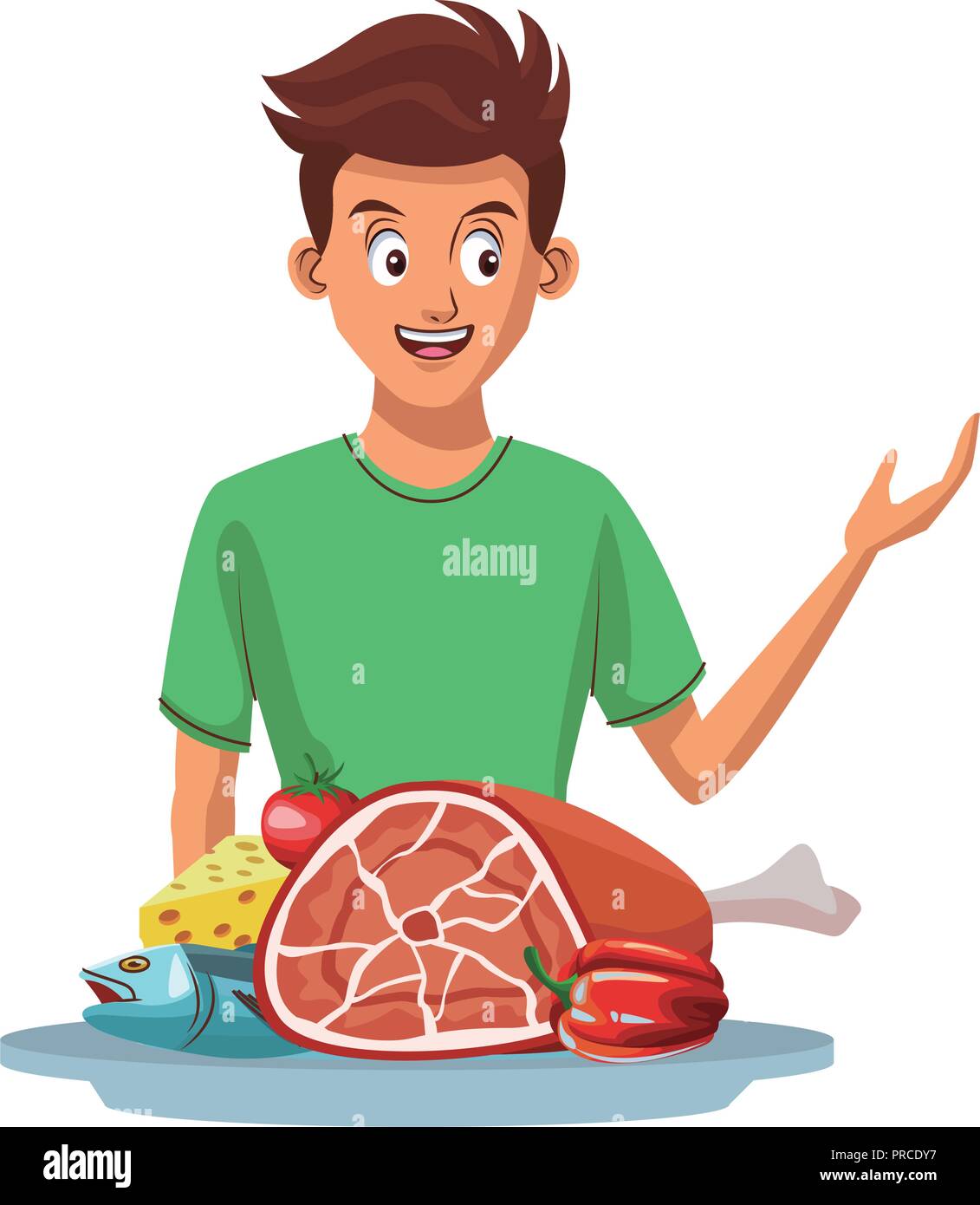 Young man eating fresh fish dish Stock Vector Images - Alamy