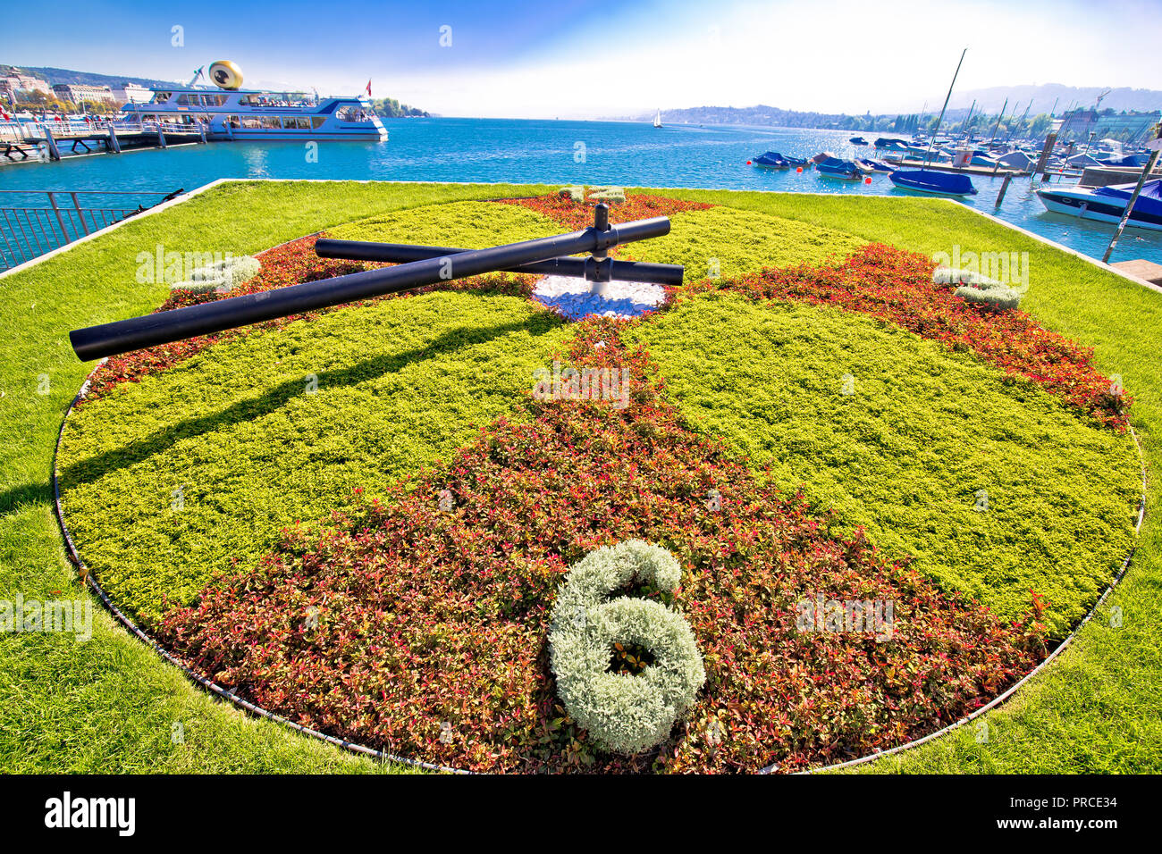 Zurich park by the lake flower clock view, largest city in Sqitzerland ...