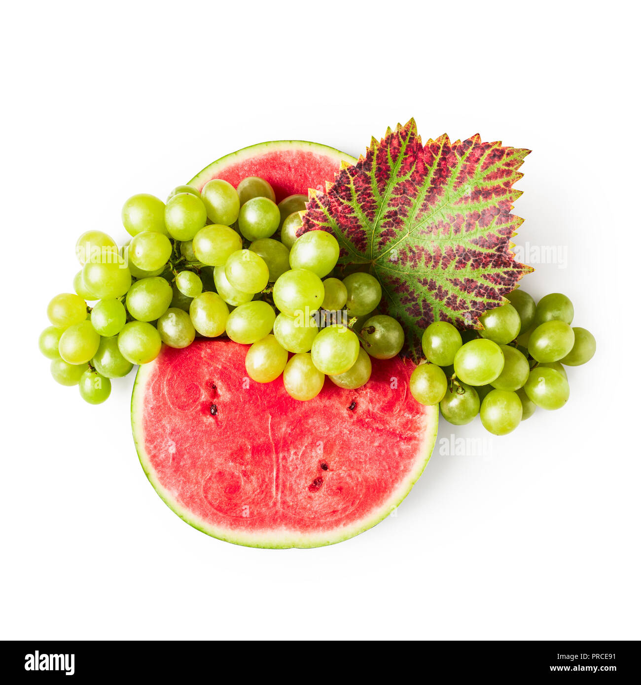 Sliced watermelon and green grape fruit berry isolated on white ...