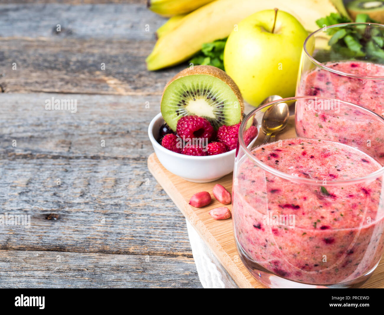 Berry dessert smoothie banana Kiwi Apple Parsley Raspberry Nuts for ...