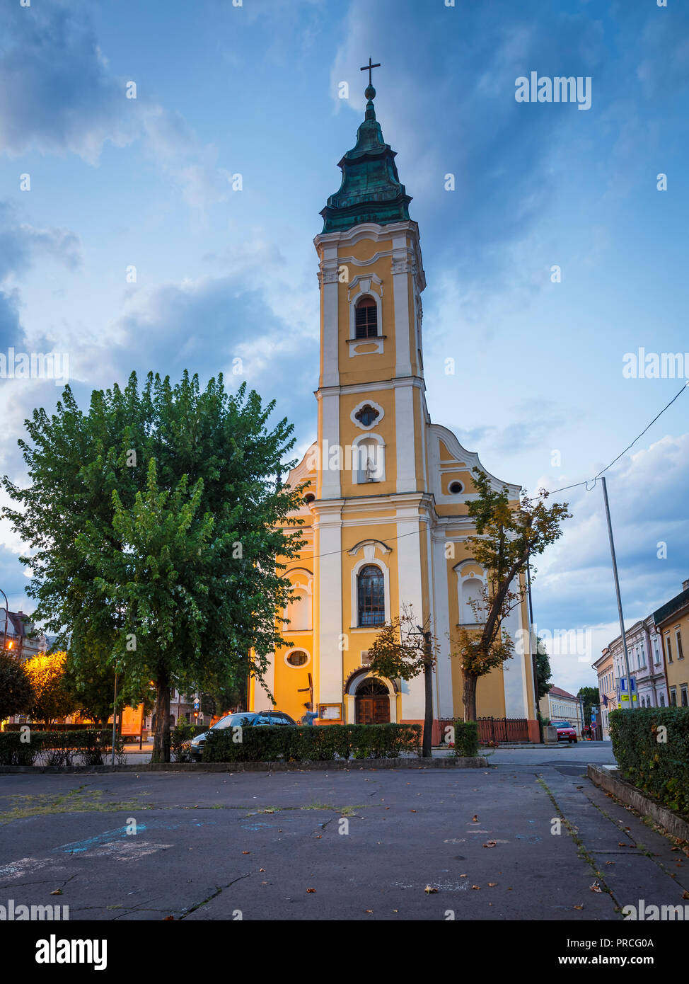 Lucenec, Slovakia - August 18, 2018: Church in the main square of ...