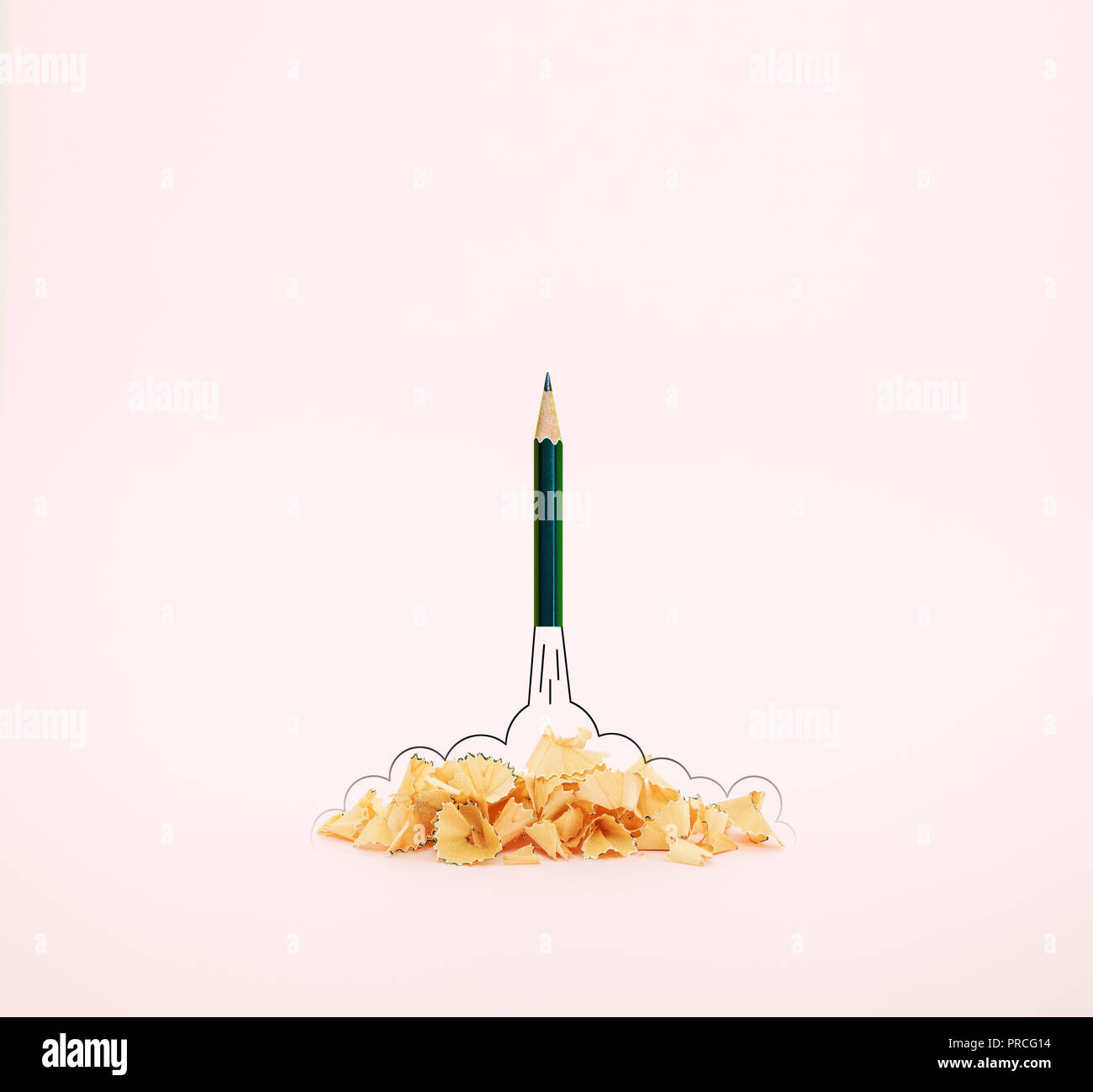 Pencil and pencil sharpener trash with jet engine, stationary Stock ...