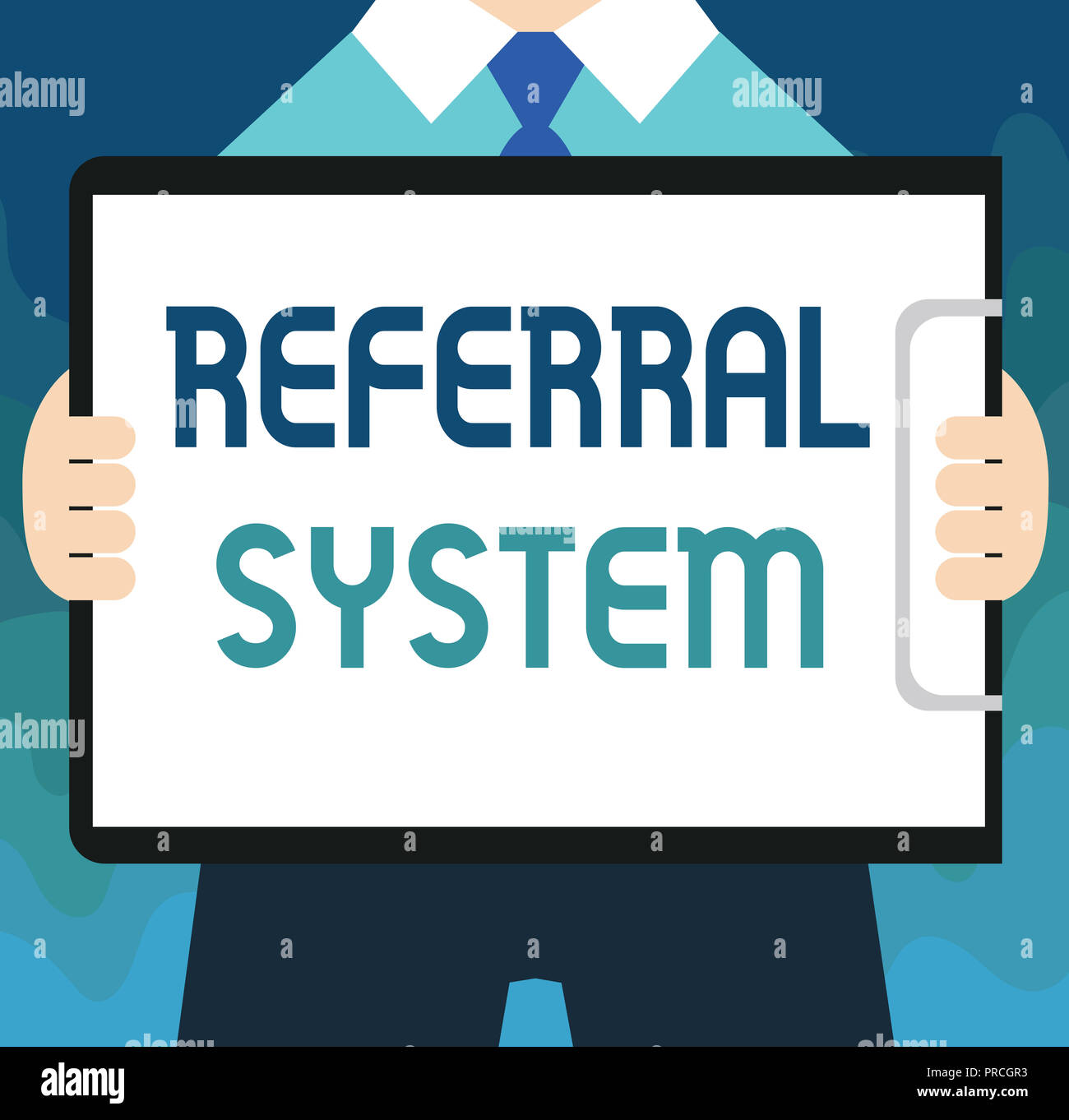 Handwriting text Referral System. Concept meaning sending own patient ...