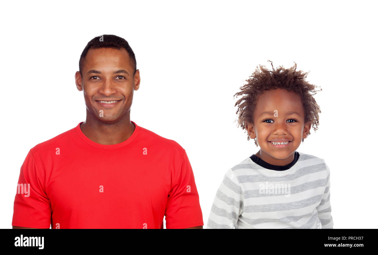 Happy african child and his father isolated on a white background Stock ...
