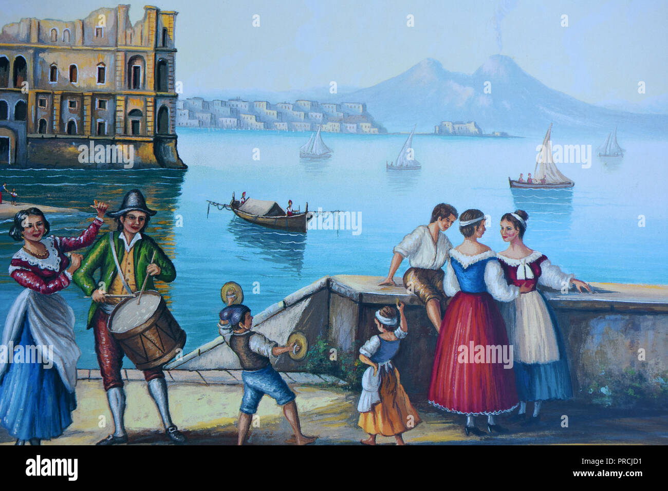 Drawing of the ancient panorama of the city of Naples Stock Photo - Alamy