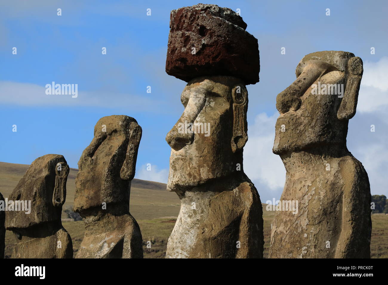 Four of fifteen huge Moai statues of Ahu Tongariki ceremonial platform ...