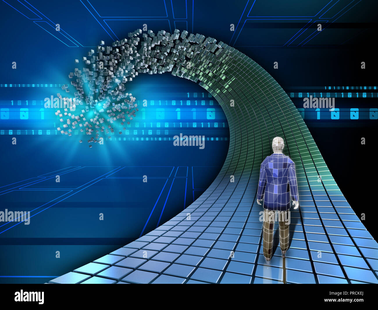 Man walking on a data path. Digital illustration Stock Photo - Alamy