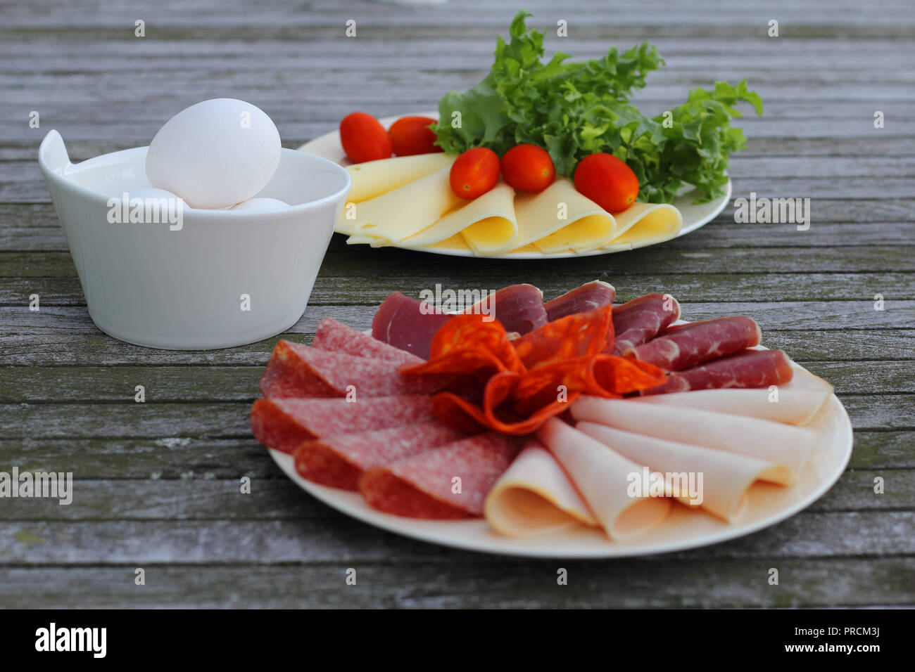 Healthy breakfast with cold cuts and eggs, scandinavian style Stock ...