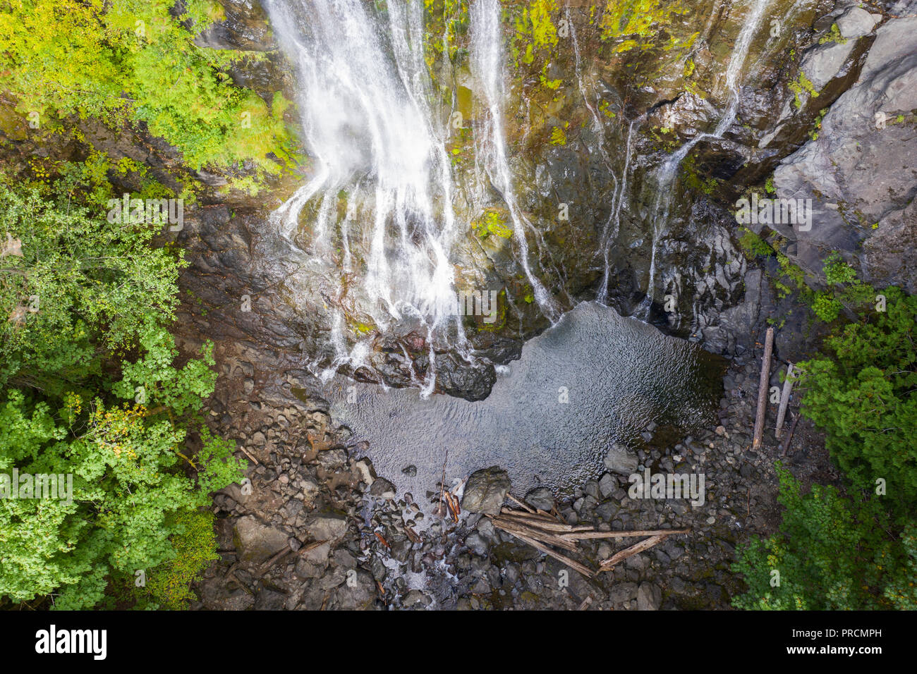 Aerial drone view of a beautiful waterfall and lake Stock Photo - Alamy