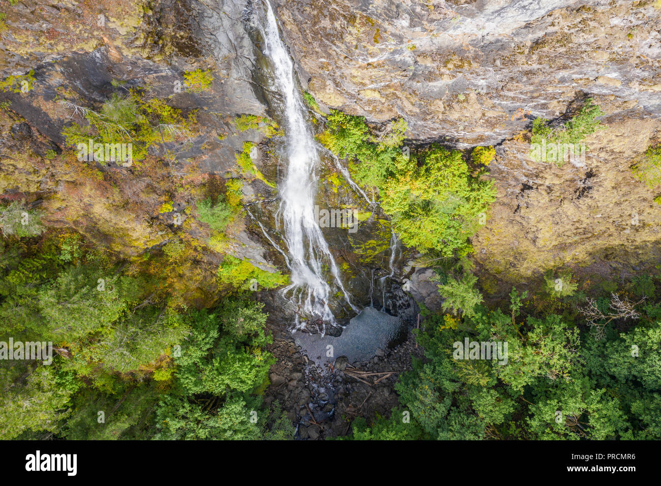 Aerial drone view of a beautiful waterfall and lake Stock Photo - Alamy