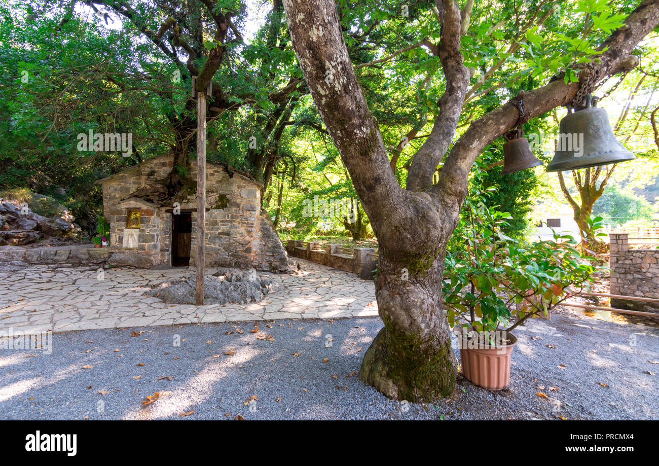 Agia Theodora church in Isaris Peloponnese, Greece. On the roof of the ...