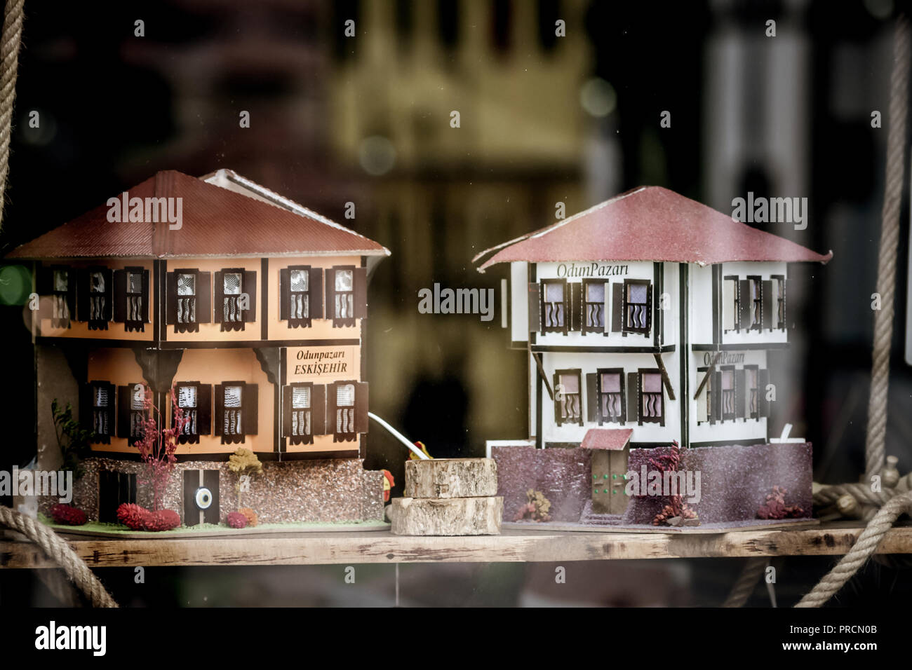 Miniature traditional Turkish houses with window reflection Stock Photo ...