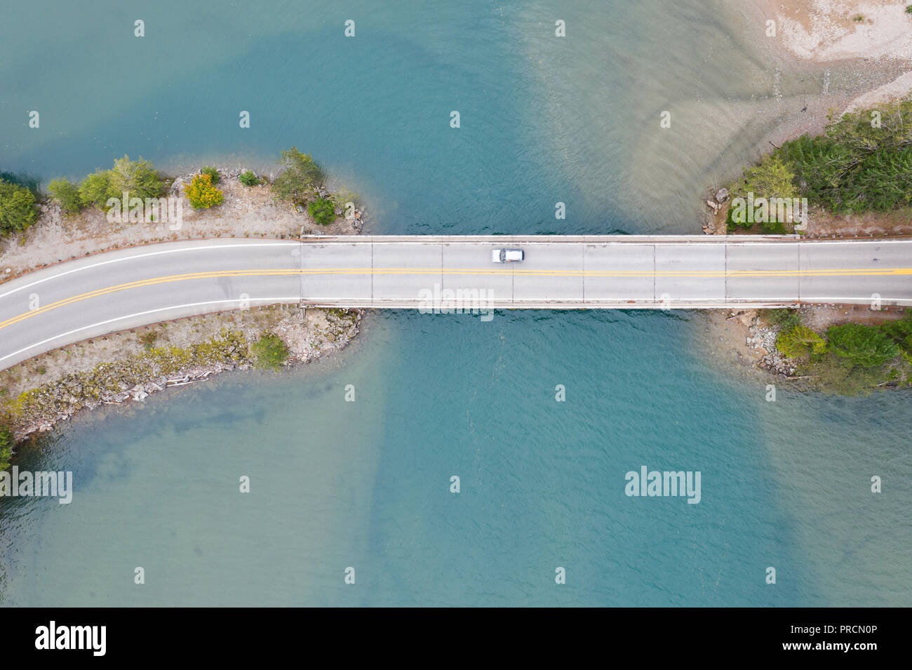Aerial view of a road bridge over a lake in Washington State, US Stock ...