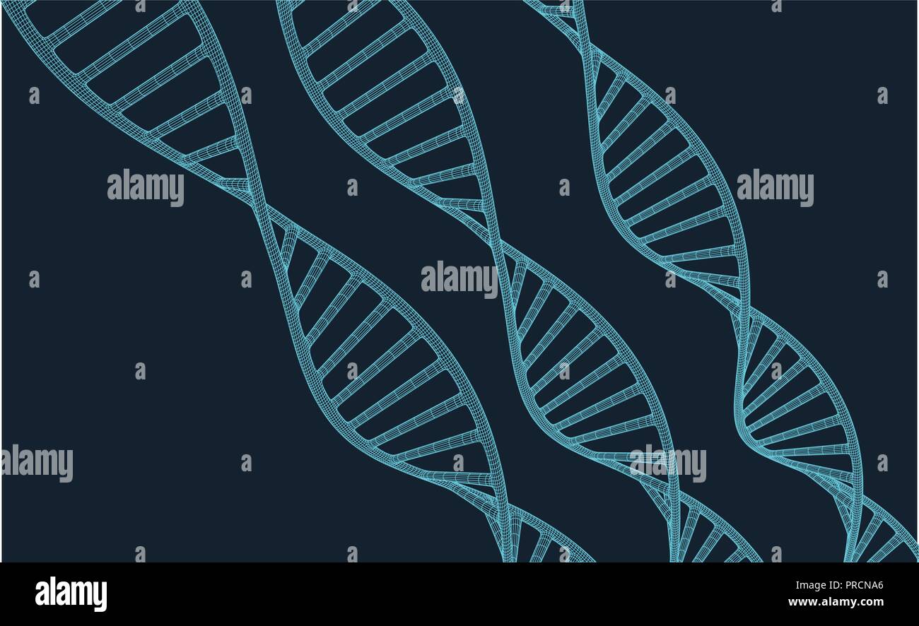 Grey DNA with polygon line on blue background. Polygonal space low poly ...