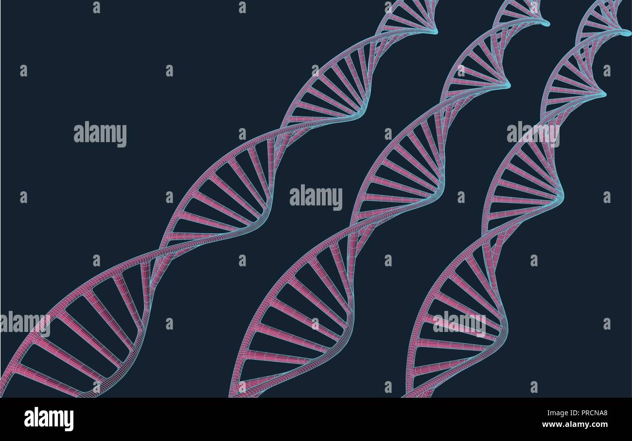 Grey DNA with polygon line on blue background. Polygonal space low poly ...