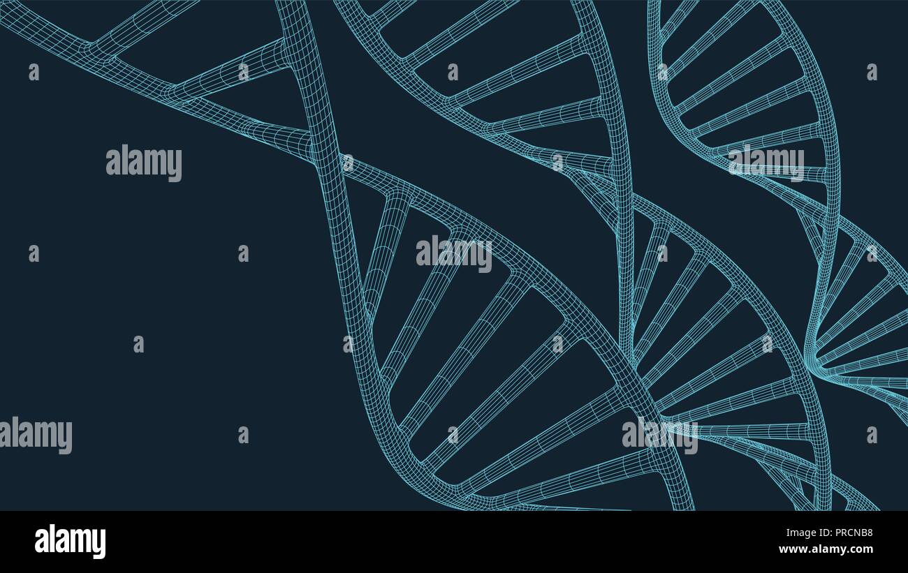 Grey DNA with polygon line on blue background. Polygonal space low poly ...