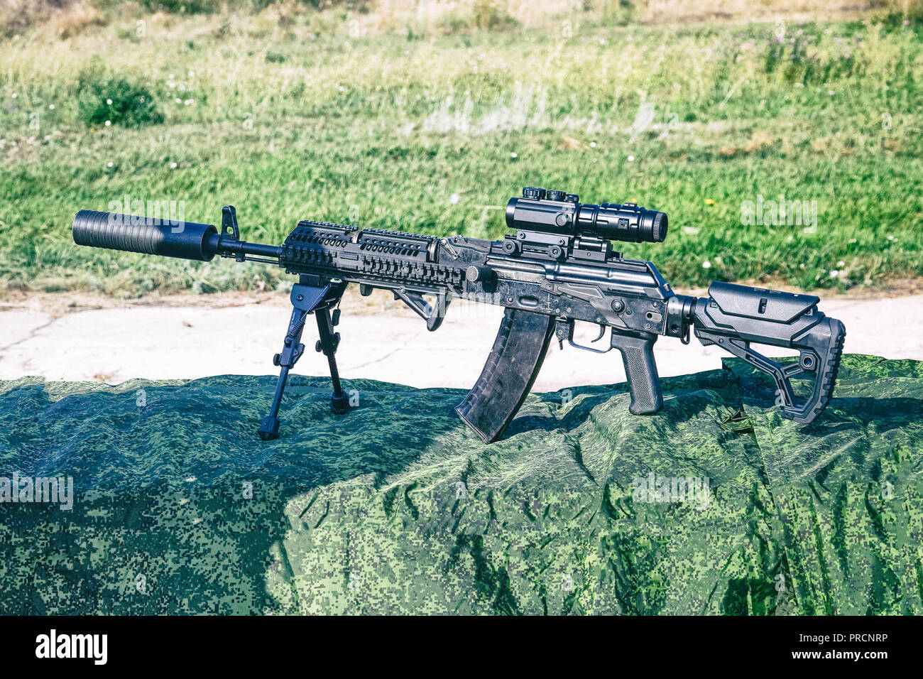 The upgraded Kalashnikov AK47 assault rifle on bipods Stock Photo - Alamy