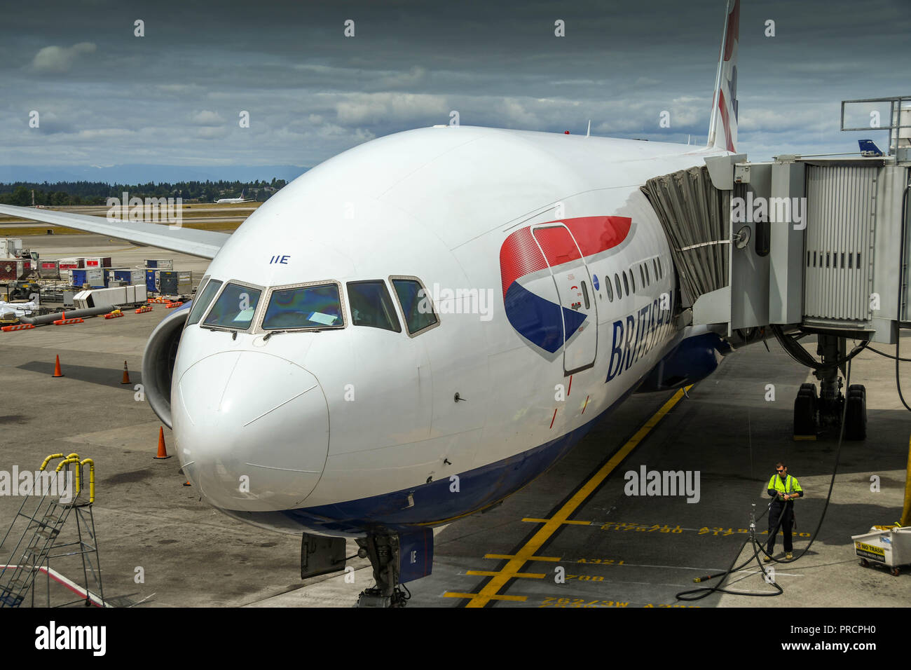SEATTLE TACOMA AIRPORT, WA, USA - JUNE 2018: British Airways Boeing 777 ...