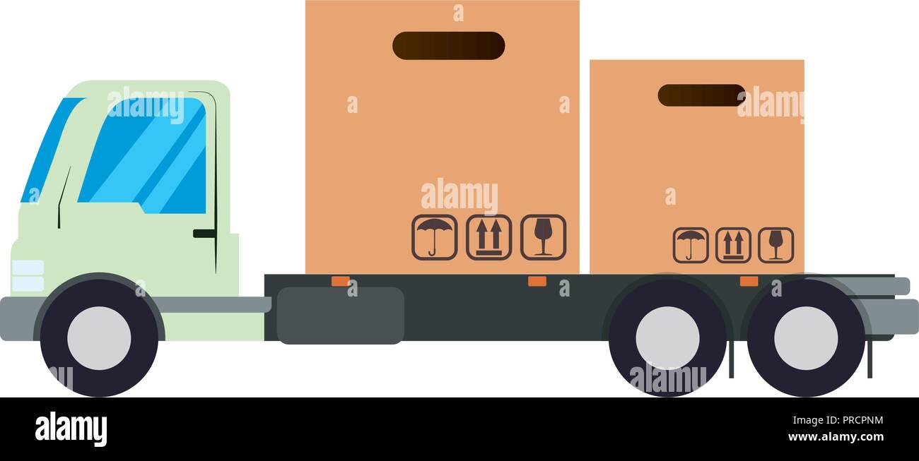 truck vehicle with carton boxes vector illustration design Stock Vector ...