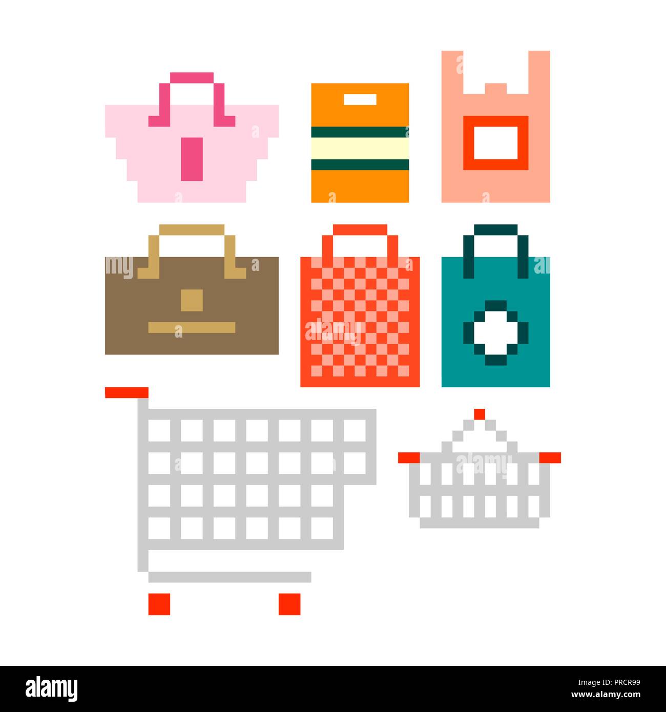 Shopping bags pixel art vector set for black friday, and other store ...
