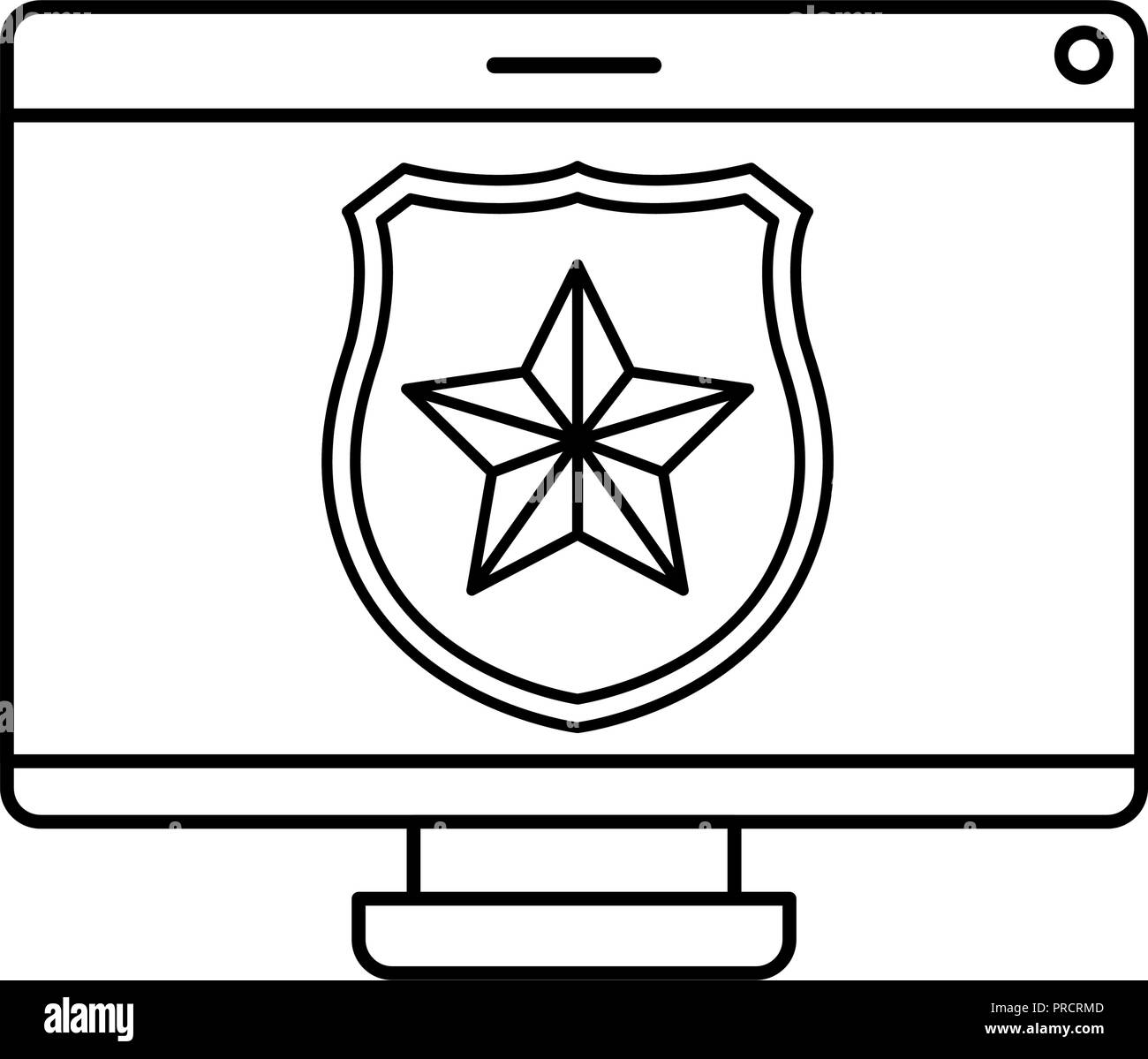 computer screen with shield and star isolated icon Stock Vector Image ...