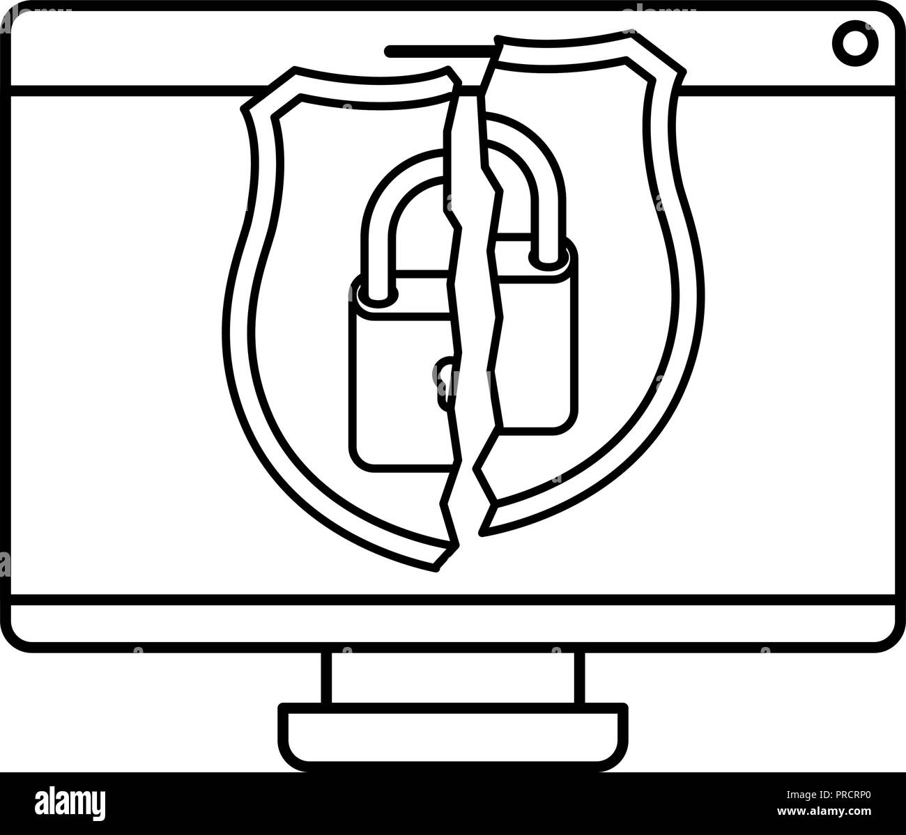 computer screen with broken shield isolated icon Stock Vector Image ...