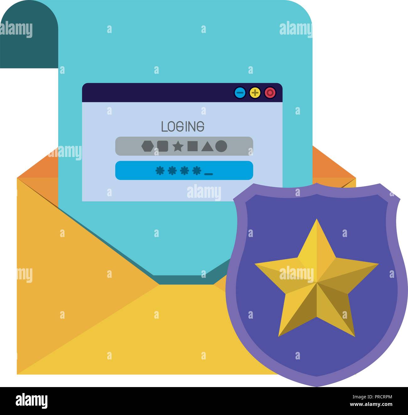 open letter with shield and window isolated icons Stock Vector Image ...