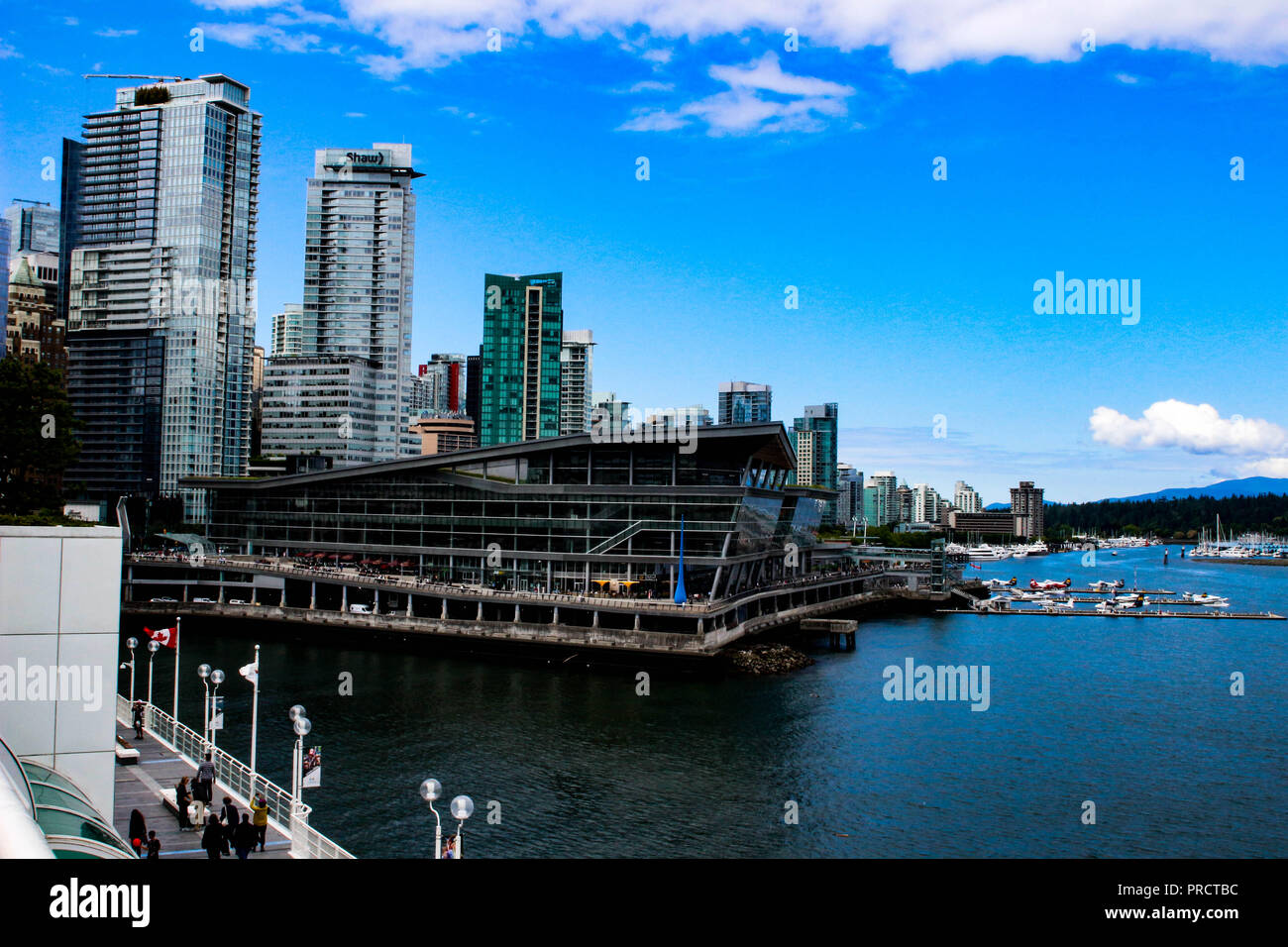 Fantastic view over ocean, yacht and snow mountains in Vancouver ...