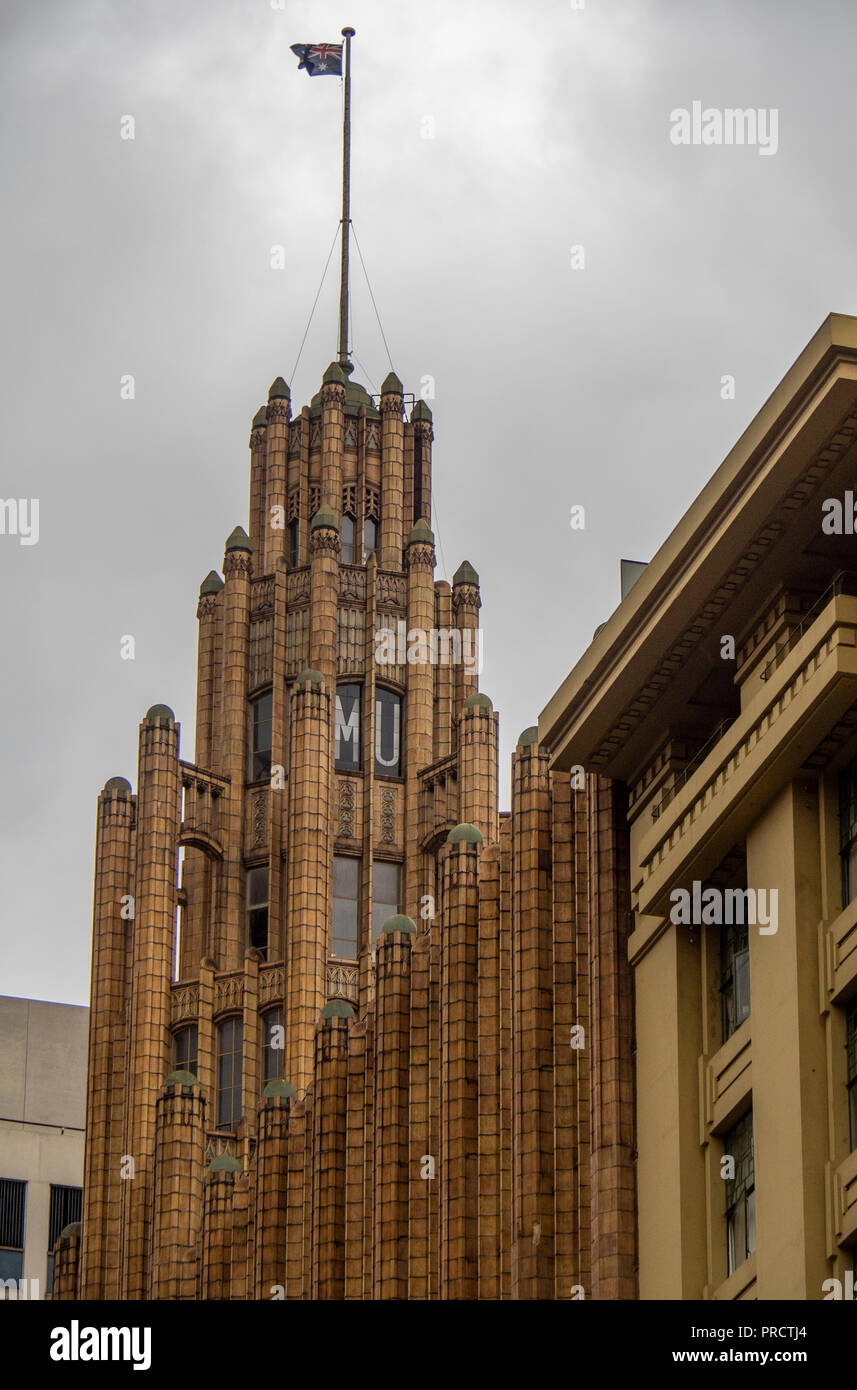 Stepped corner tower of Art Deco style Manchester Unity Building on ...