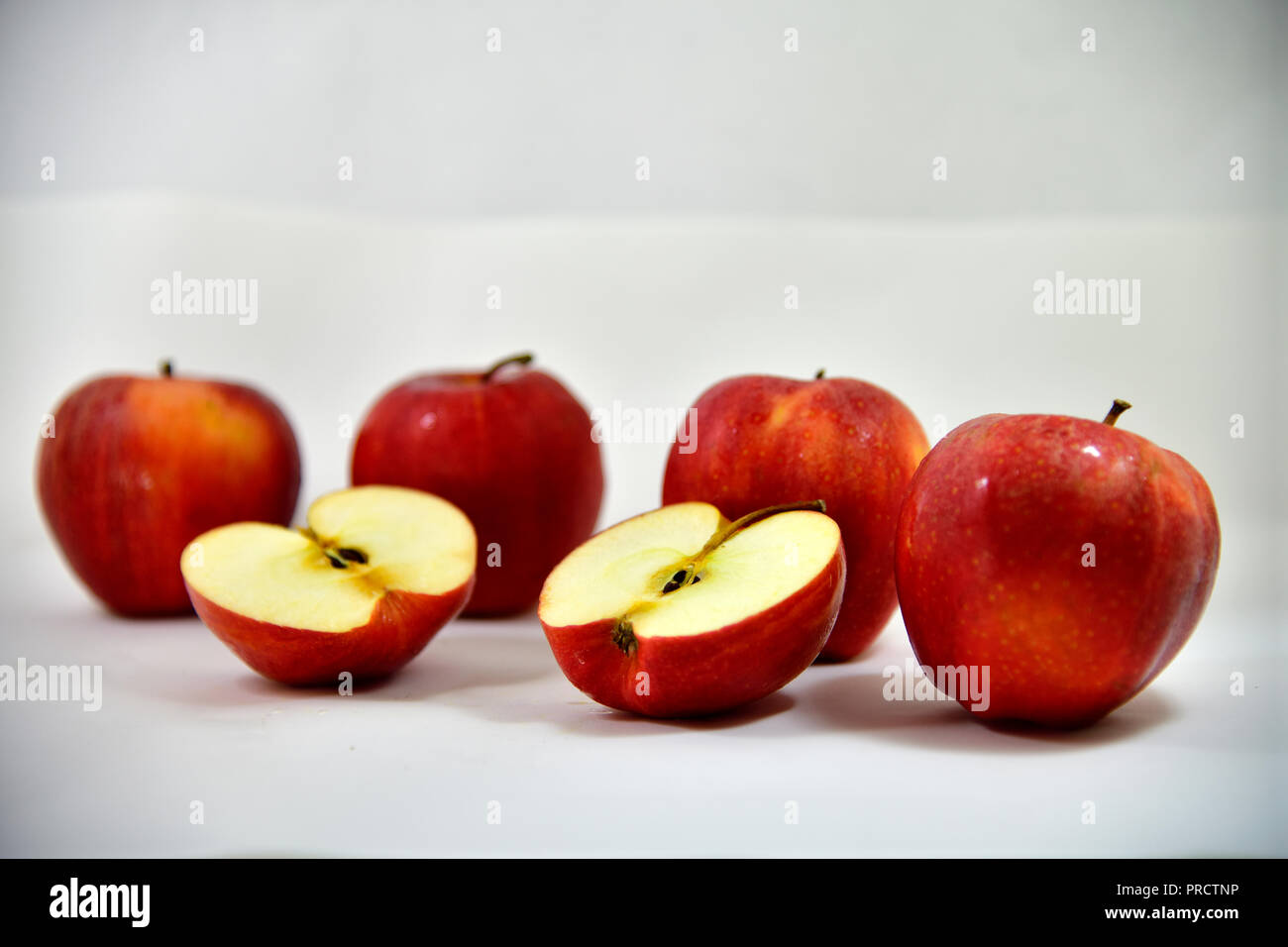fresh red apple with stem isolated on white background with clipping ...