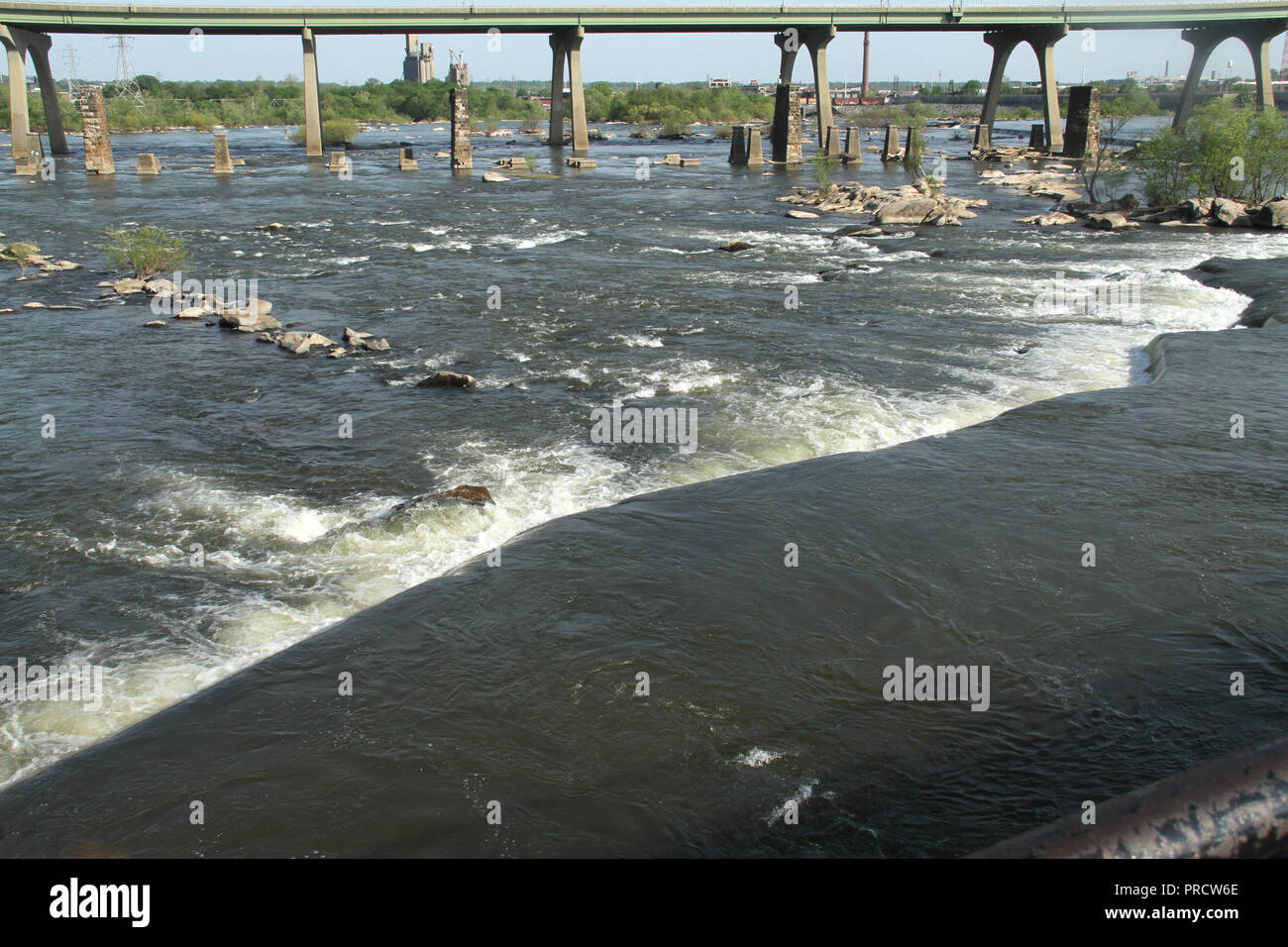 James River flowing through Richmond, VA, USA.Fall line. S 9th St ...