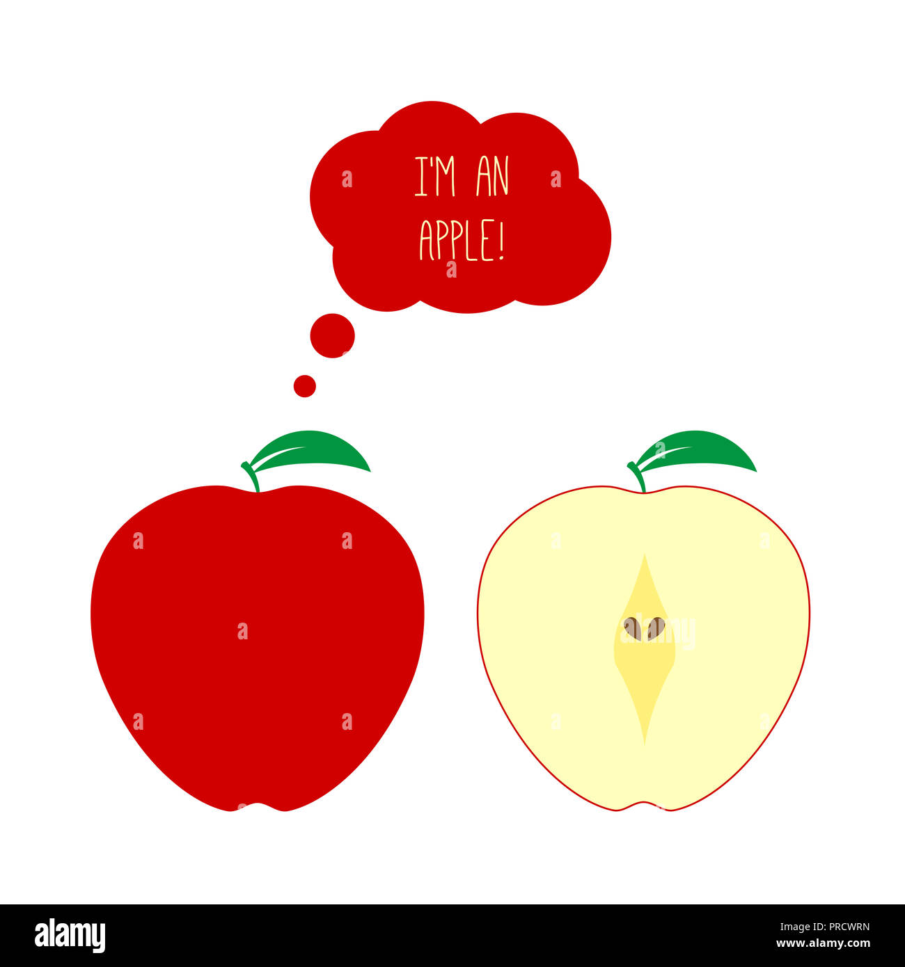 Red Apple Whole and Half Cut. Thought or Think Bubble. Flat Style ...