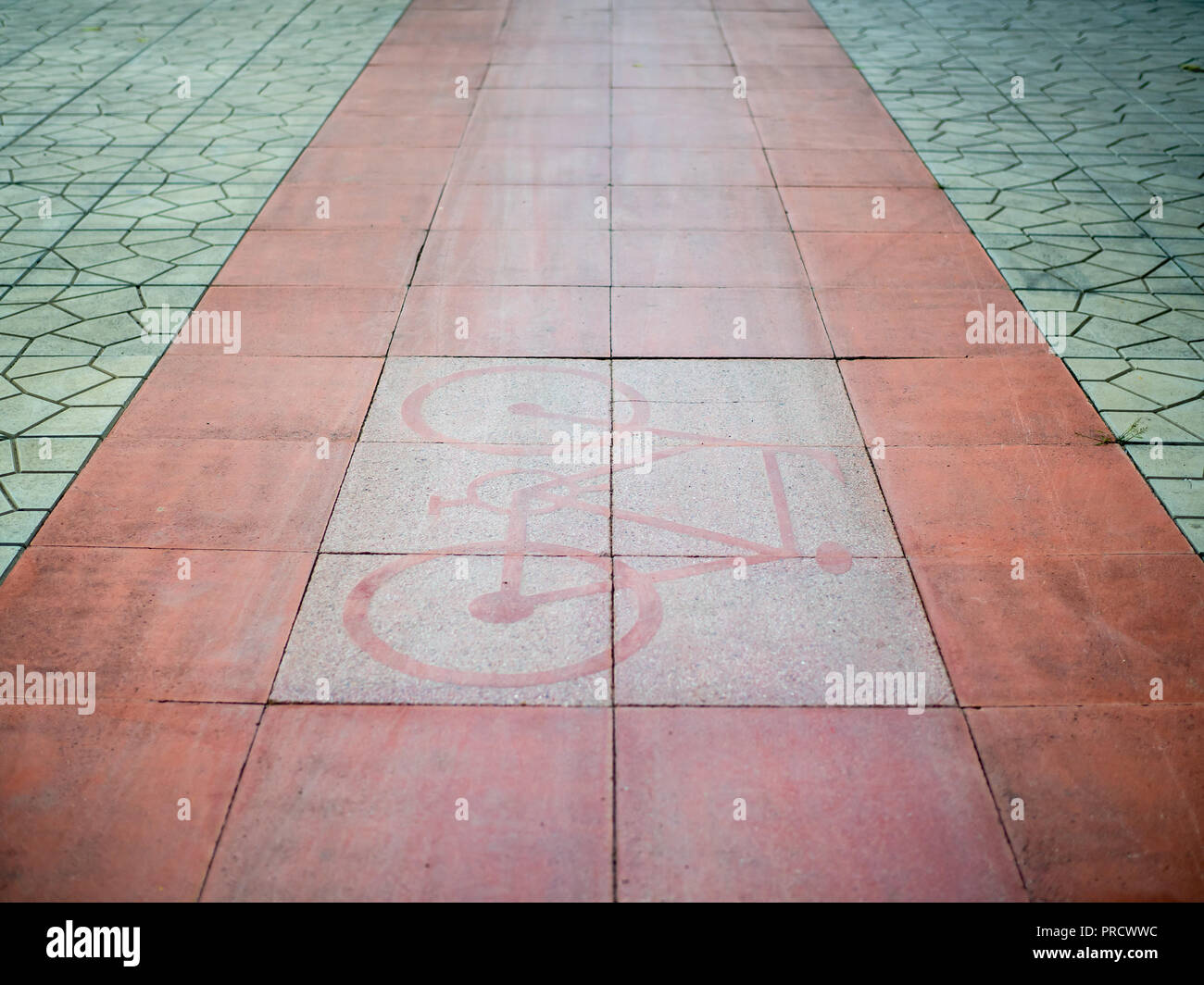 Bike lane sign on red floor. Bicycle symbol on red footpath Stock Photo ...